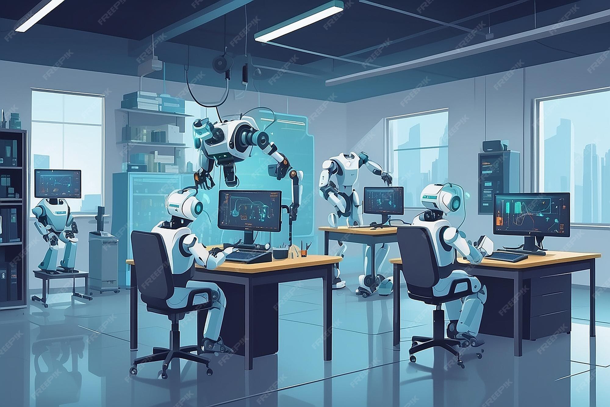 Premium Photo | Depict a robotics lab with students developing AI algorithms for autonomous robots