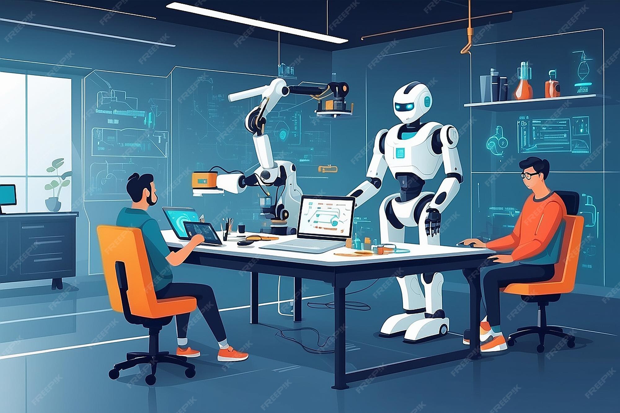 Premium Photo | Depict a robotics lab with students developing AI algorithms for autonomous robots