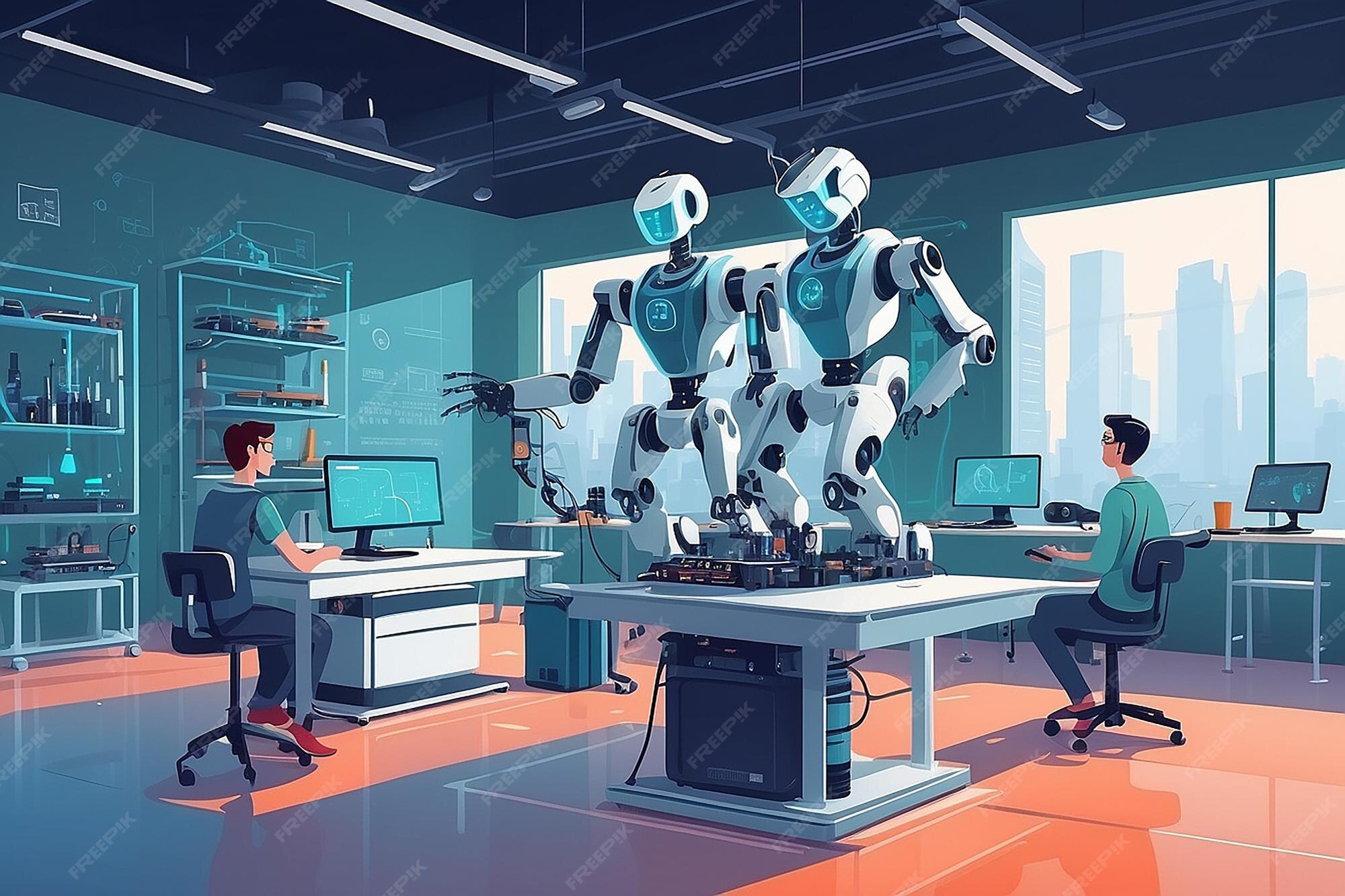 Premium Photo | Depict a robotics lab with students developing AI algorithms for autonomous robots