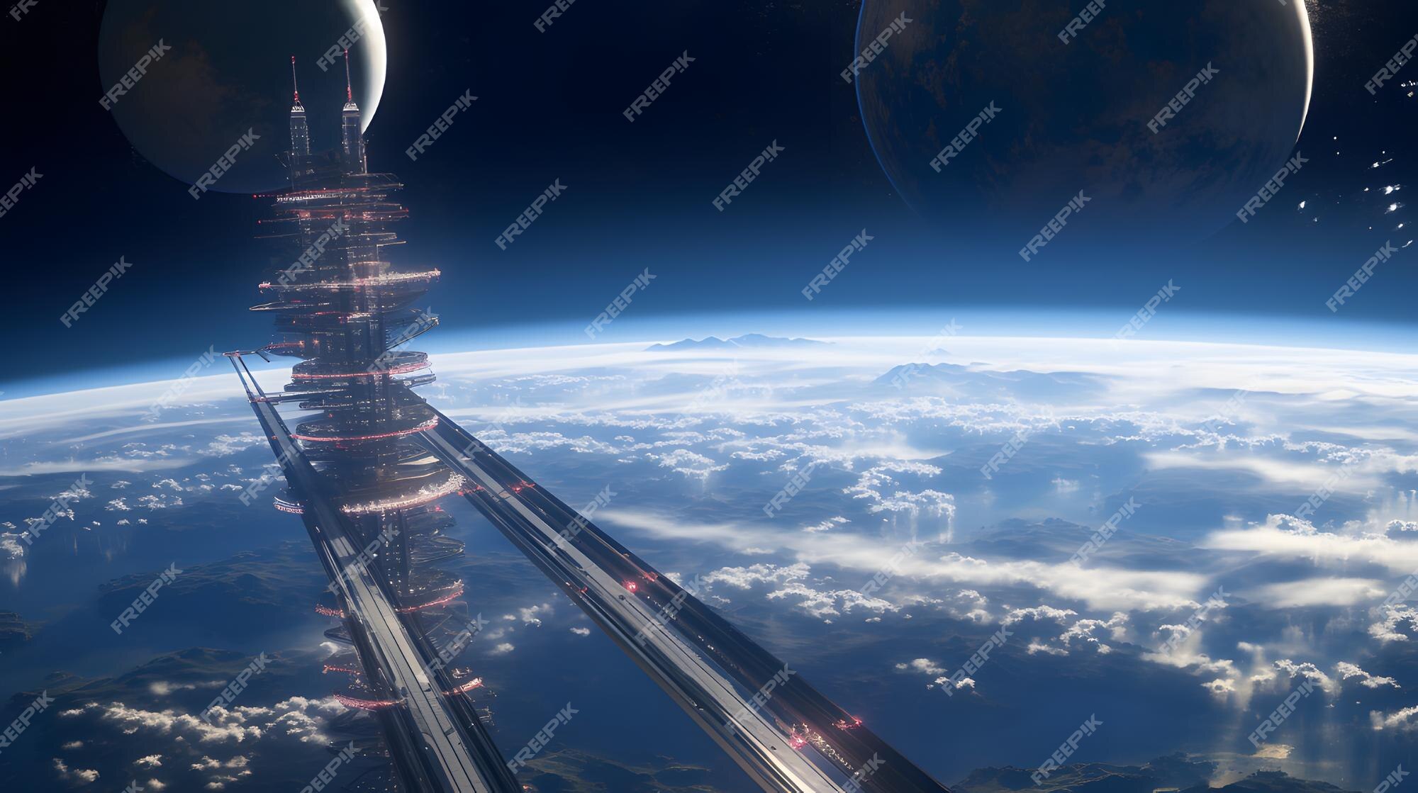 Premium AI Image | A depiction of a space elevator connecting Earth to ... Premium AI Image | A depiction of a space elevator connecting Earth to ...