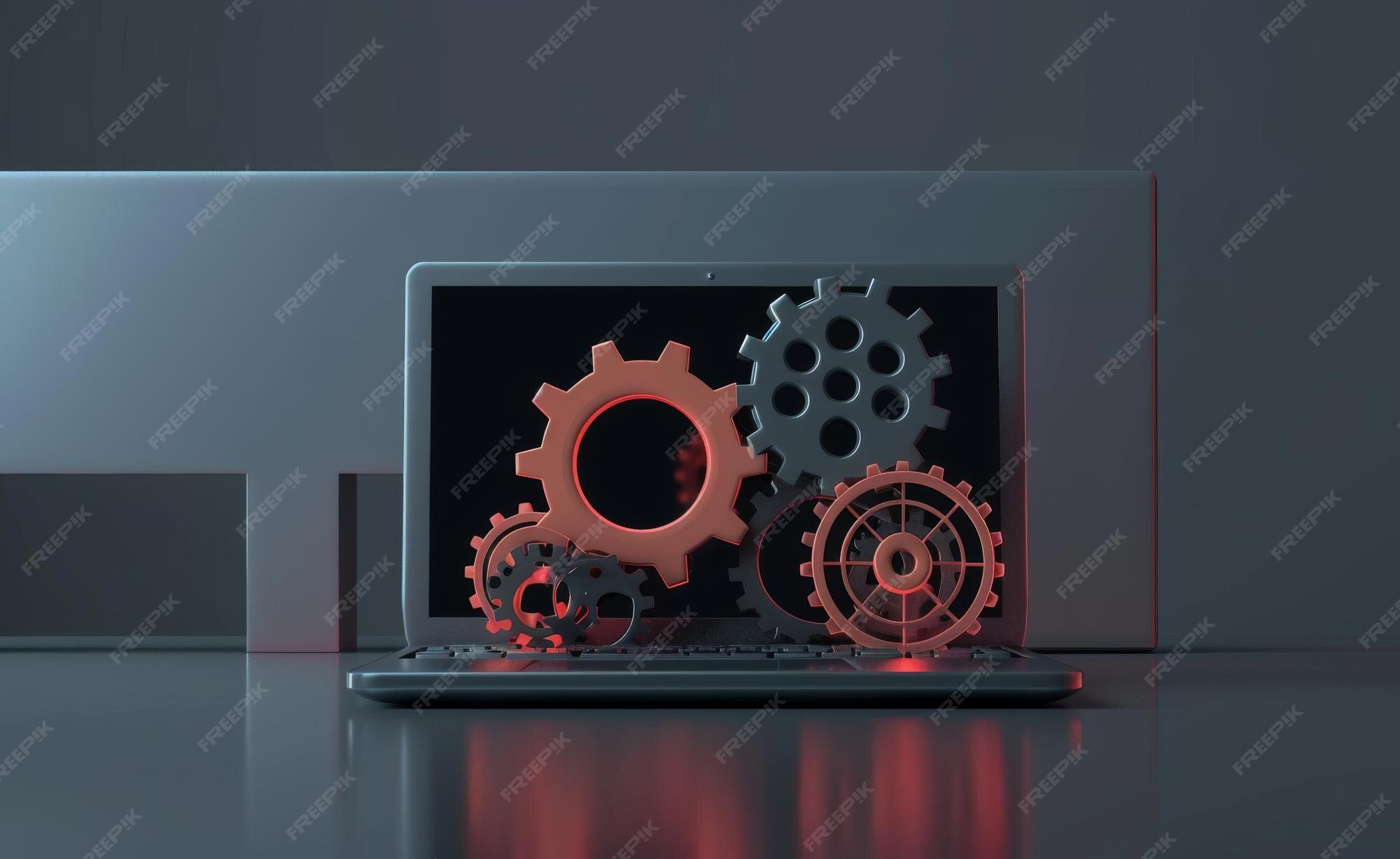 Designing and modeling an industrial engine using a 3D CAD program on a computer screen Digital ...