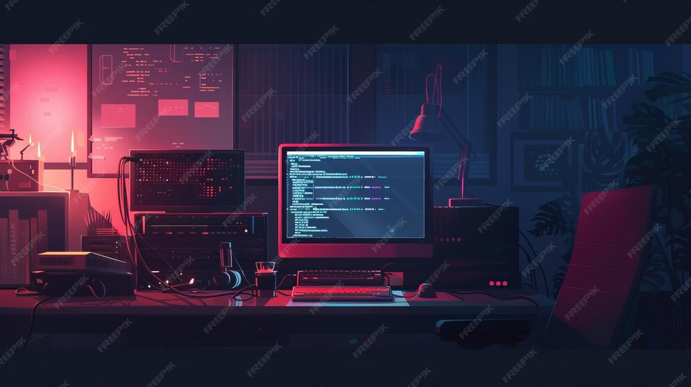 Desktop Computer With Programming Code On The Screen Programming