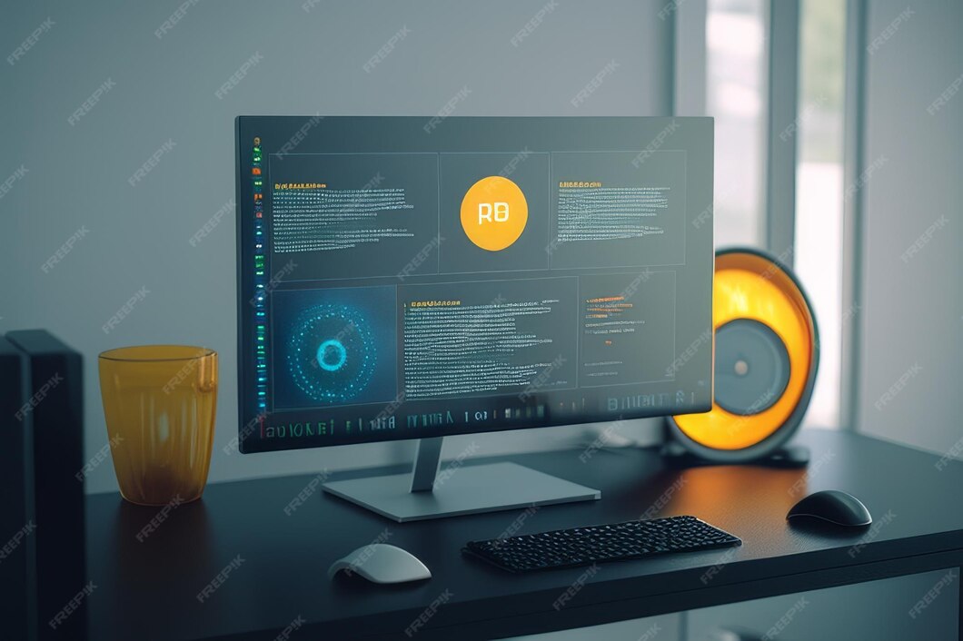 Premium Photo | Desktop computer with programming code on screen ...