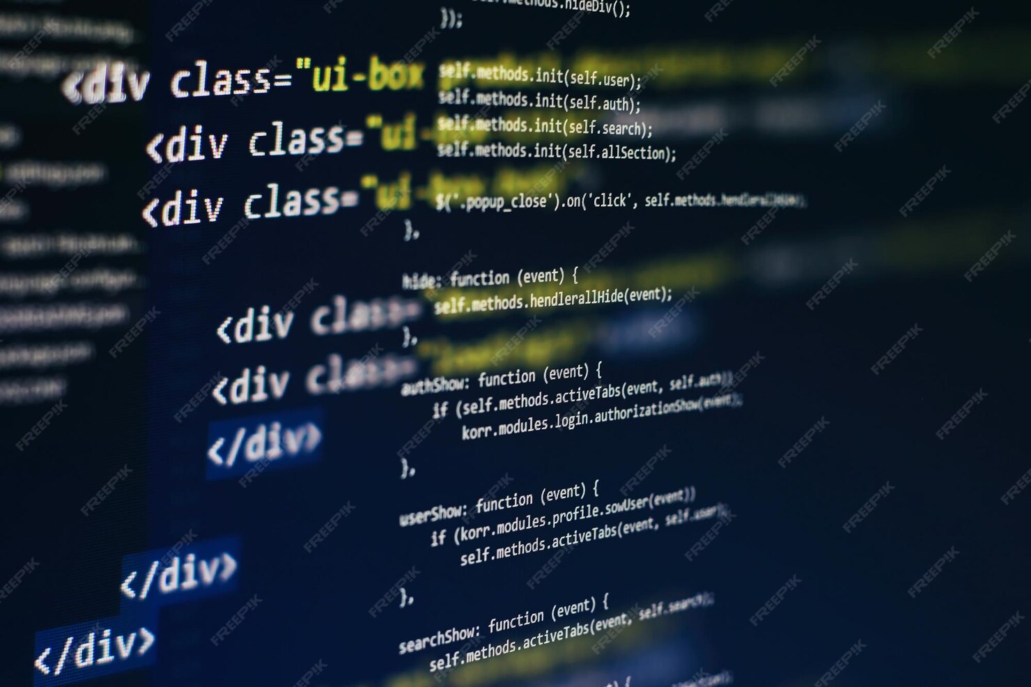 Premium Photo | Desktop PC monitor photo Javascript functions variables objects Project managers ...
