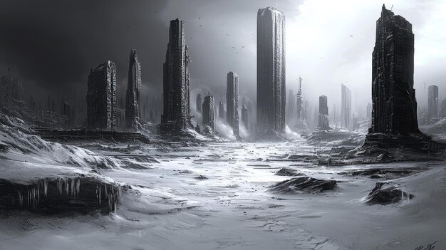 Desolate Cityscape in a Frozen Wasteland | Premium AI-generated image Desolate Cityscape in a Frozen Wasteland | Premium AI-generated image