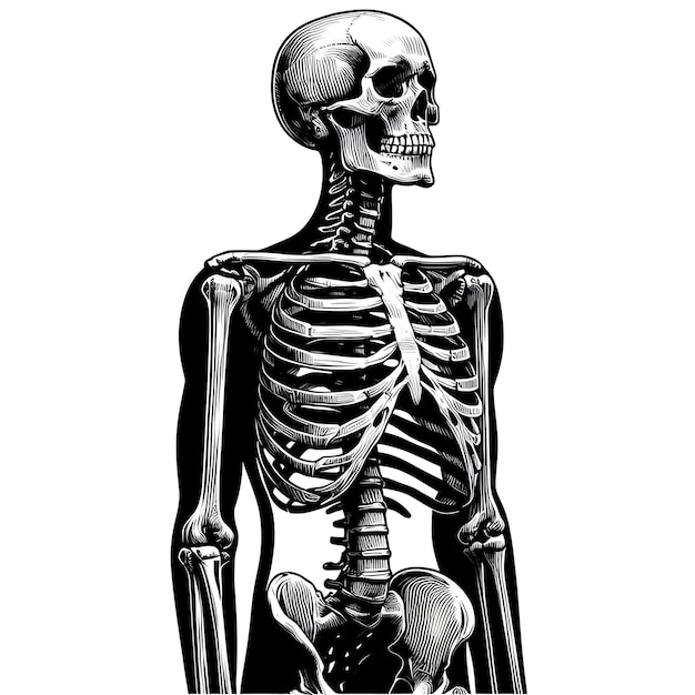 Detailed Black And White Human Skeleton Anatomy Premium Ai Generated Image