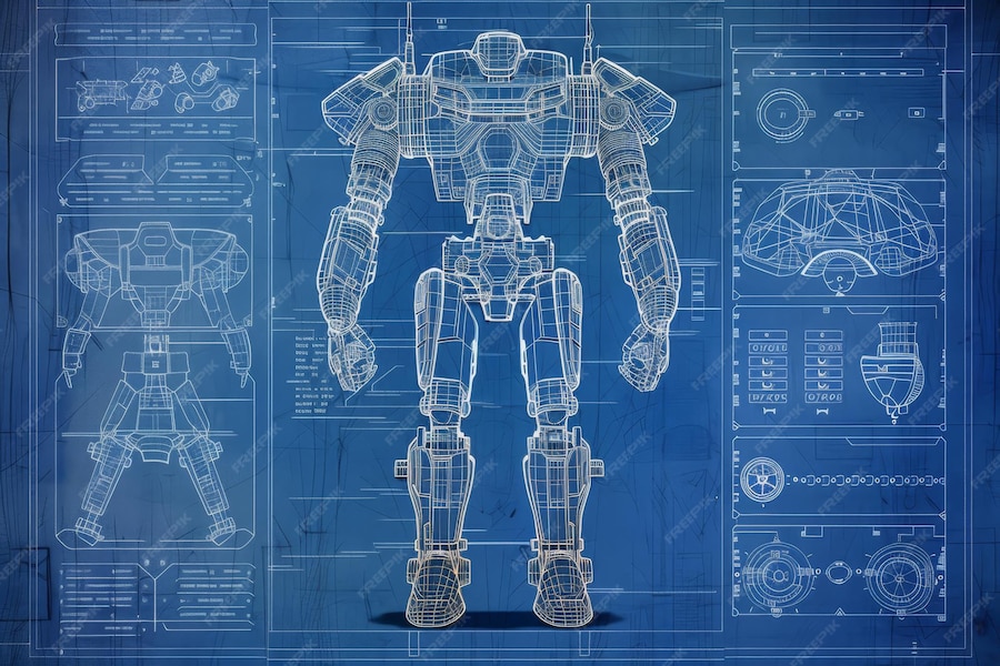 Premium Photo | A detailed blueprint diagram of an advanced robotics prototype featuring a ...