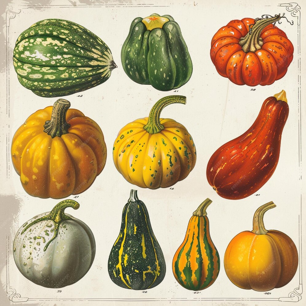 A detailed visual of different types of squash | Premium AI-generated image A detailed visual of different types of squash | Premium AI-generated image