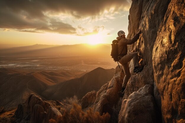 Premium AI Image | A determined man scaling a rocky mountain peak ... Premium AI Image | A determined man scaling a rocky mountain peak ...