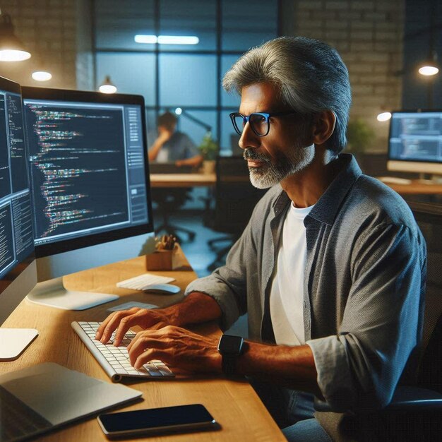Developer Focused on Programming Task | Premium AI-generated image Developer Focused on Programming Task | Premium AI-generated image
