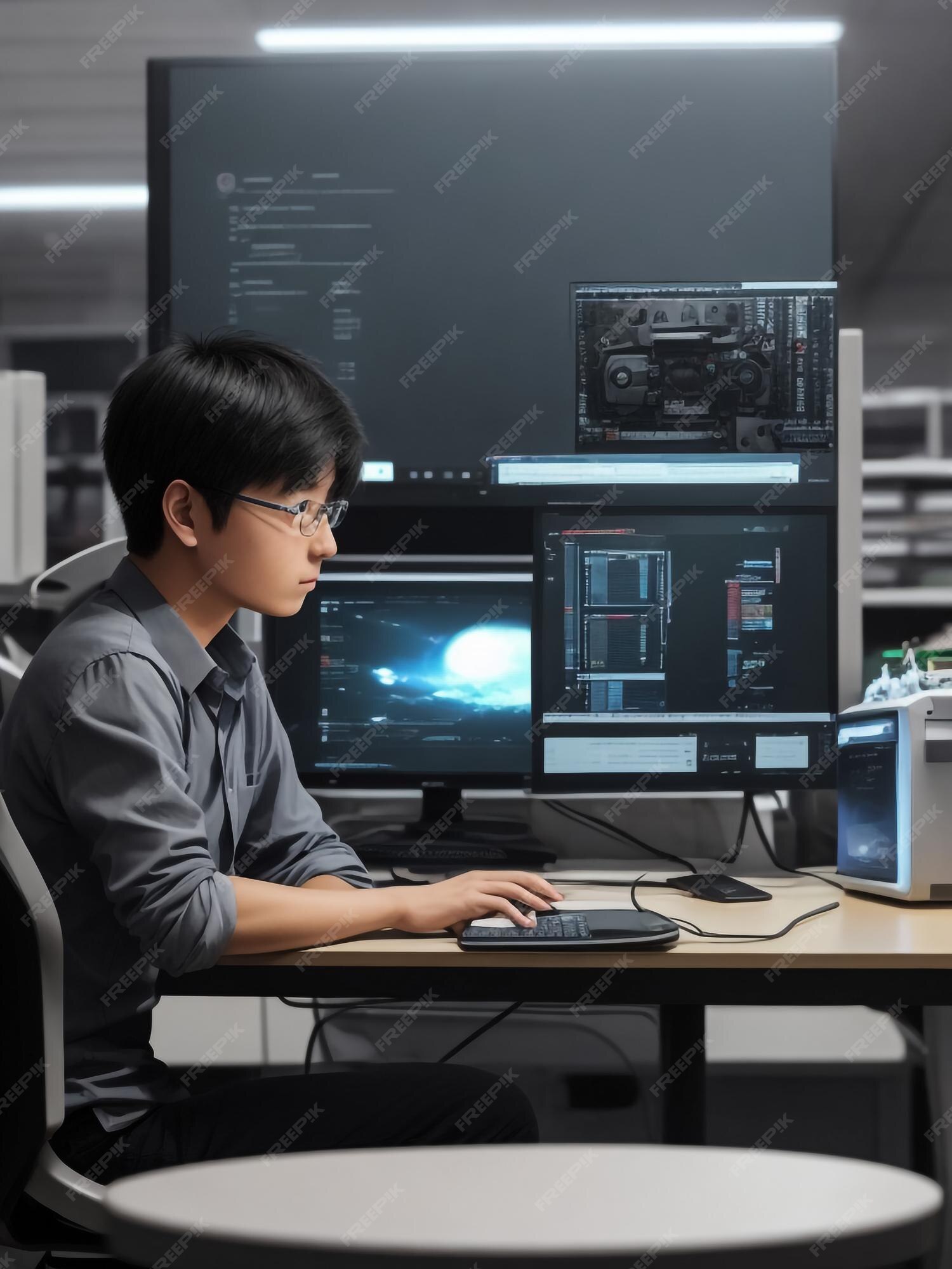 Premium Photo | Developer programmer working on coding program software computer in office ...