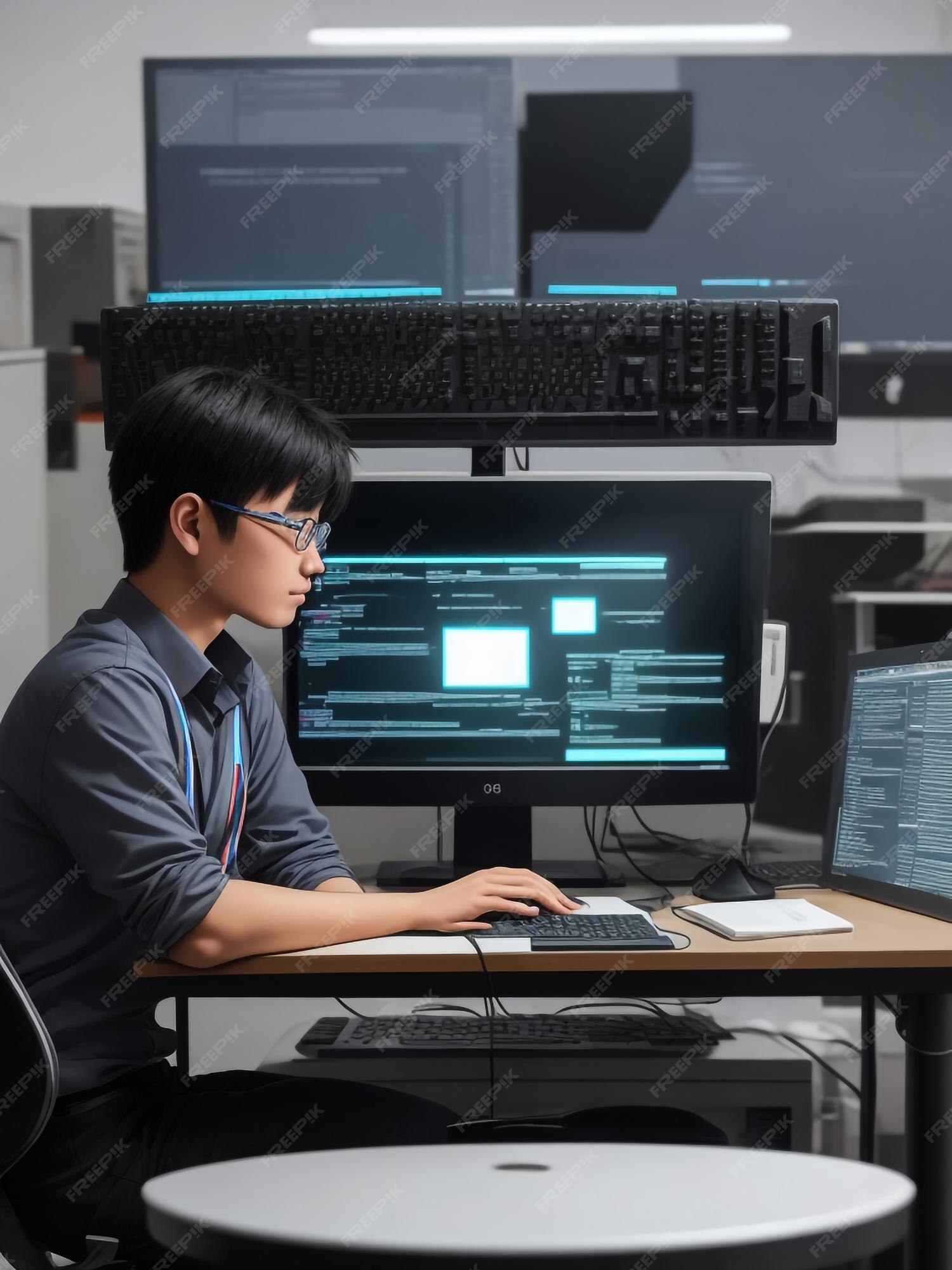 Premium Photo | Developer programmer working on coding program software computer in office ...