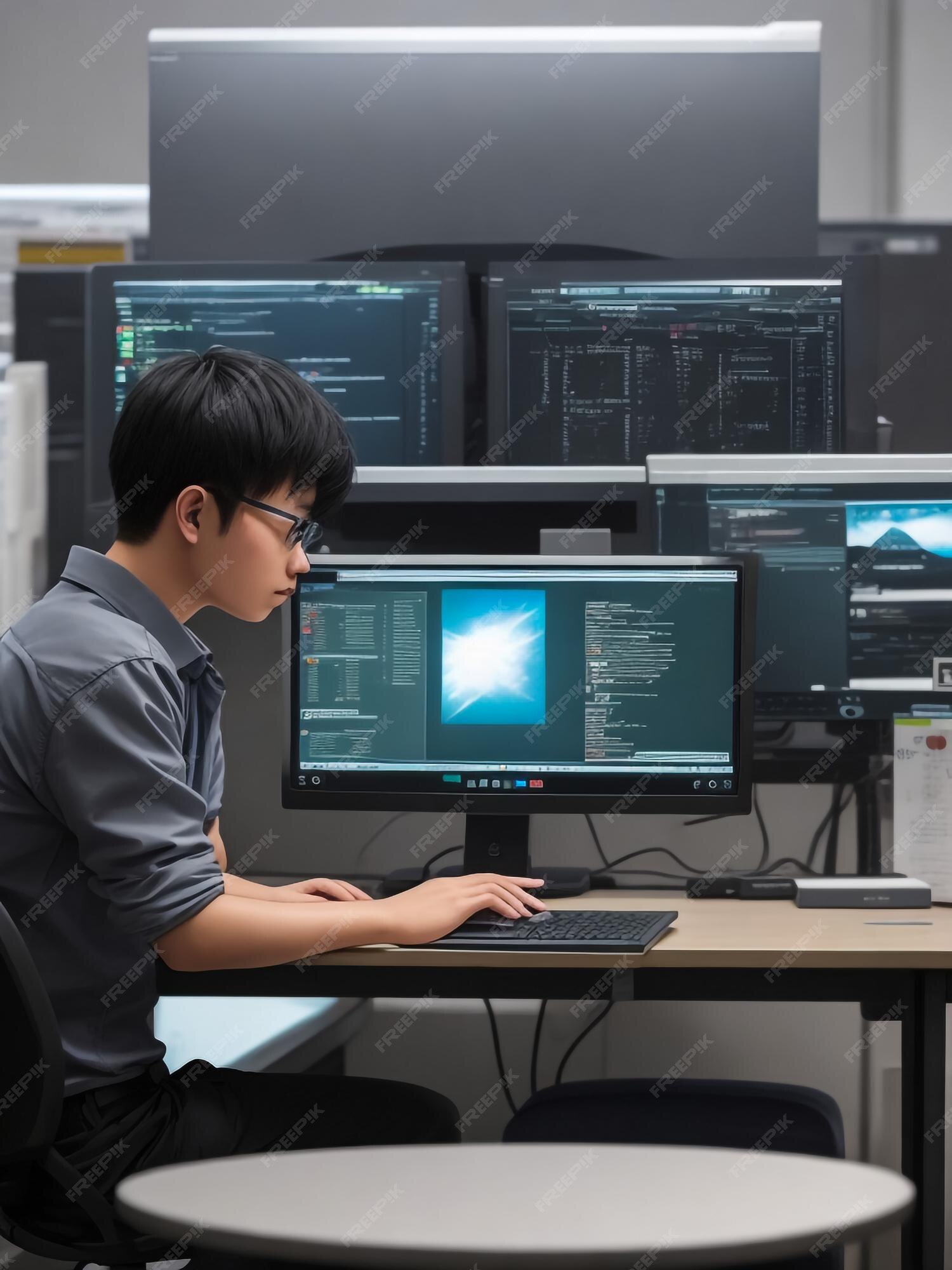 Premium Photo | Developer programmer working on coding program software computer in office ...