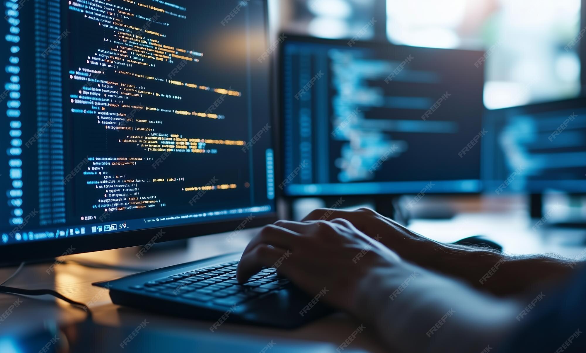 Developer software development coding machine learning ai hacking and programming photo ...