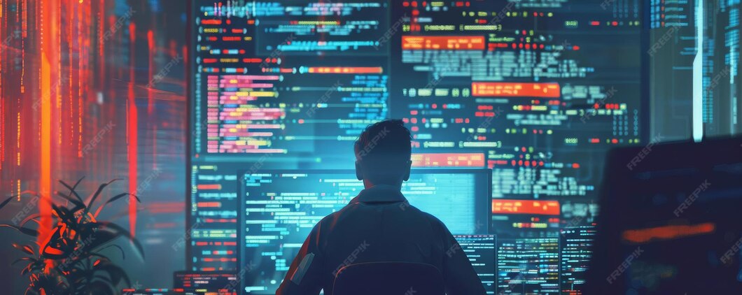 Premium Photo | A developer using machine learning algorithms to optimize data on a giant ...