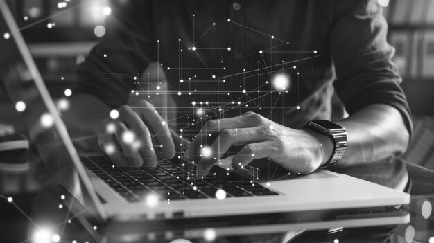 Developing 40 digital technology using a laptop computer with network connection monochrome ...