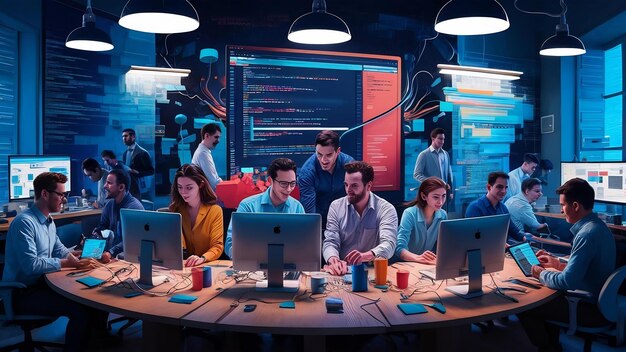 Developing Programmer Team Development Website Design And Coding Technologies Working In