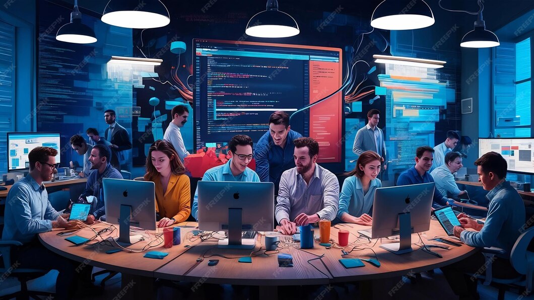 Developing programmer team development website design and coding technologies working in ...