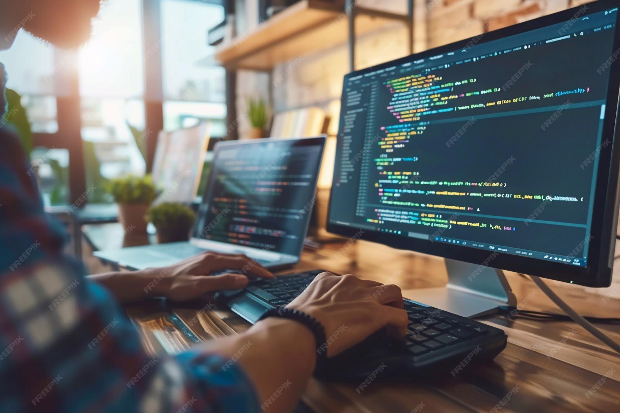 Developing programmer Team Development Website design and coding technologies | Premium AI ...