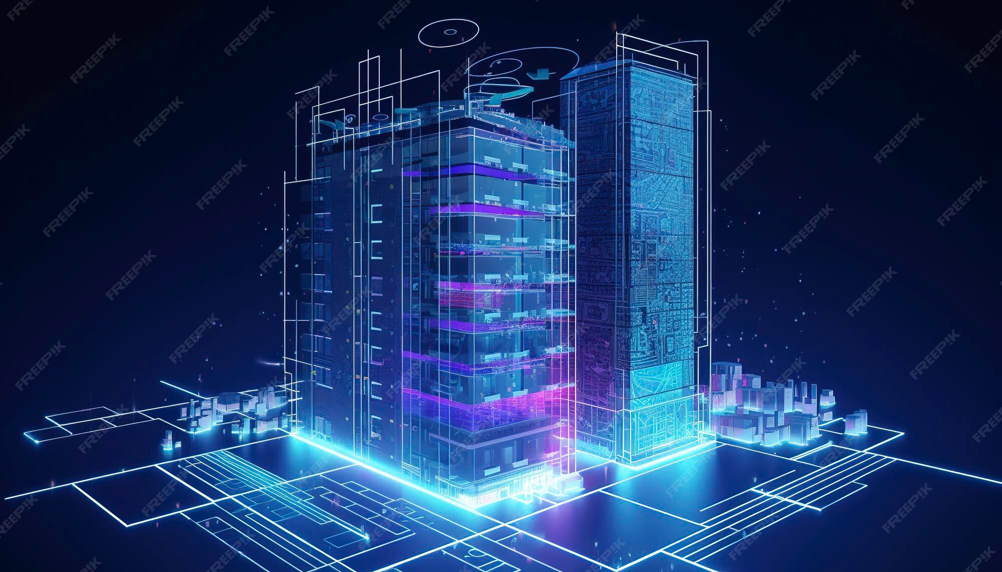 Premium AI Image | Development architecture computer systems of a smart building Design modern ...