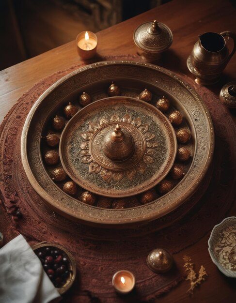 Premium Photo | Different kutab qutab types with sumakh in a copper tray Premium Photo | Different kutab qutab types with sumakh in a copper tray