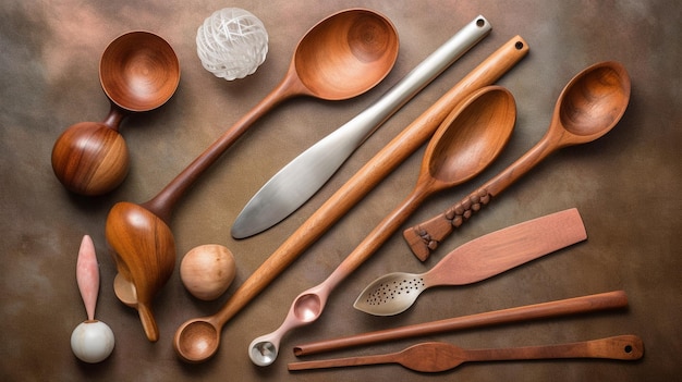Premium AI Image | Different spoons wooden Premium AI Image | Different spoons wooden