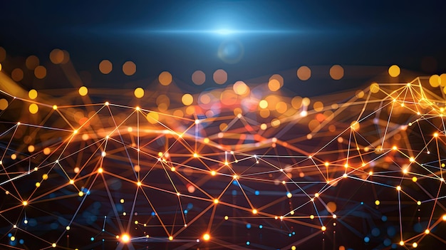 Digital abstract background with interconnected nodes and data streams representing the ...