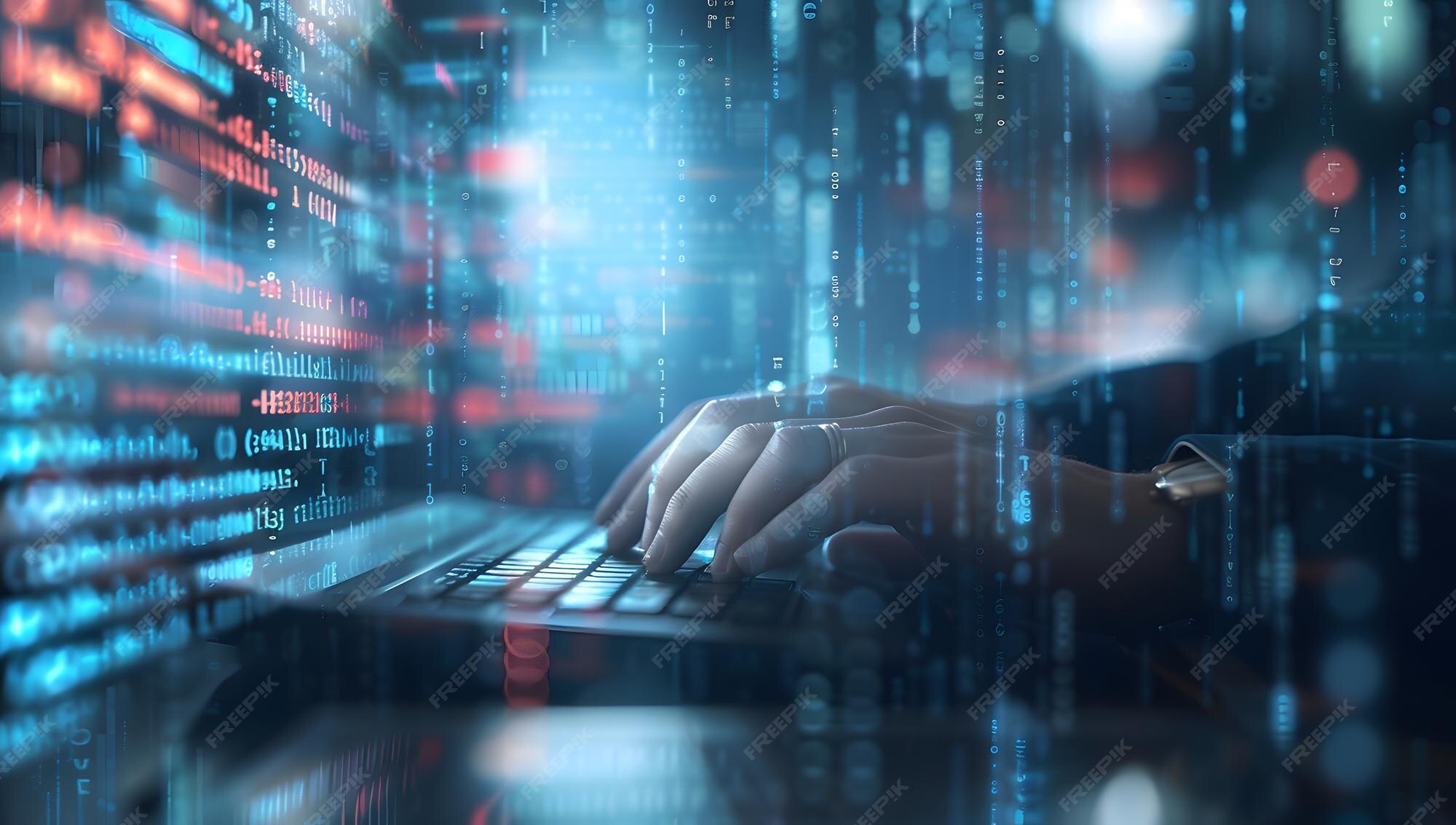 Digital background of code with hands typing on it computer programming ...