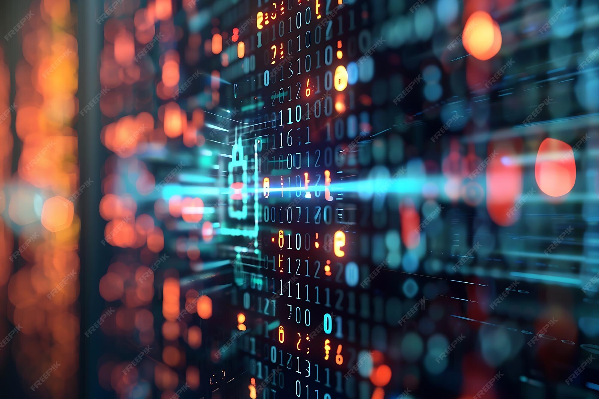 Digital Binary Code On Computer Monitor Abstract Technology Background 3d Rendering Premium Ai