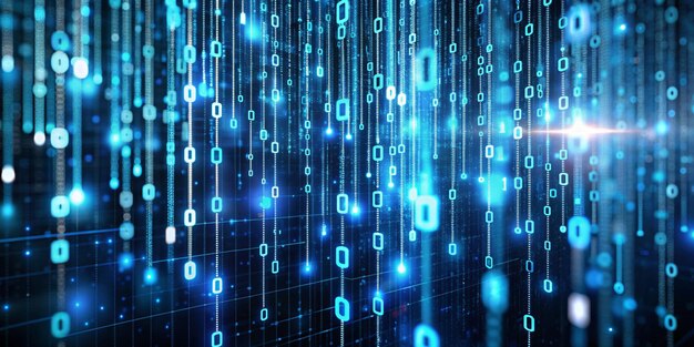 Digital binary code matrix background 3D rendering of a scientific technology data binary code ...