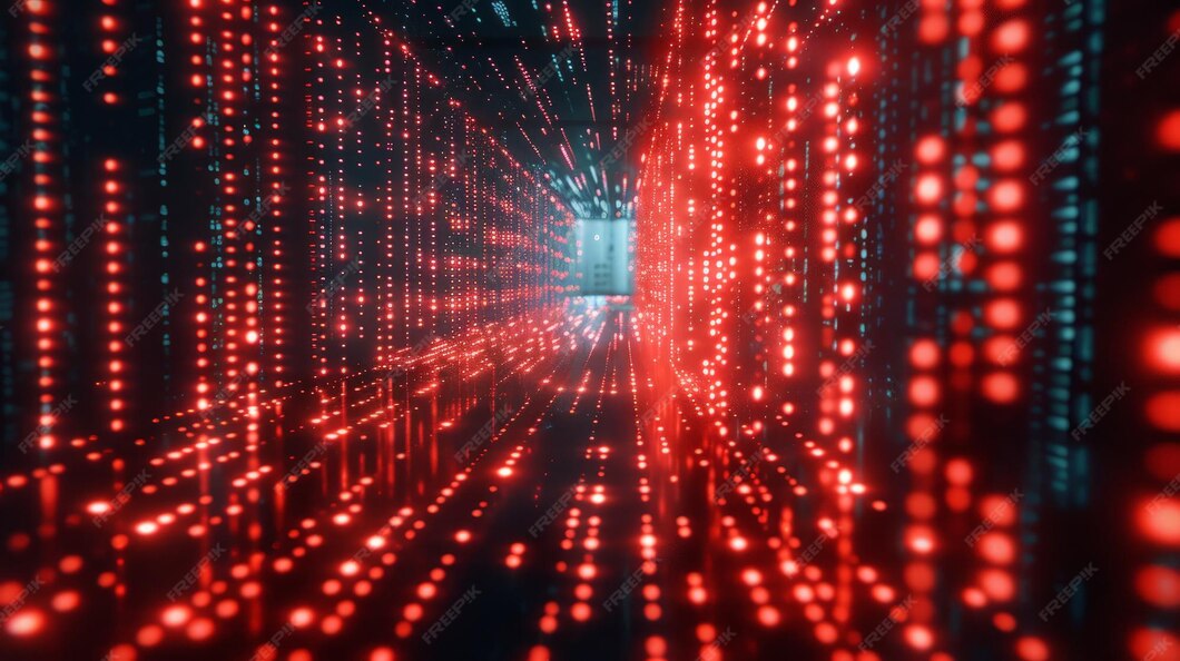 Digital binary code matrix background rendering of a scientific ...