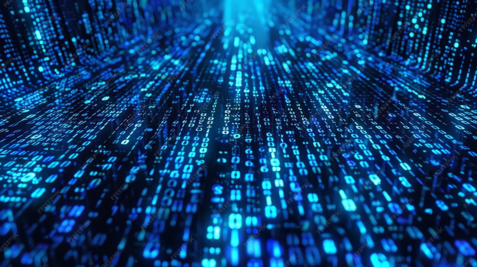 Digital binary code matrix background rendering of a scientific technology data binary code ...