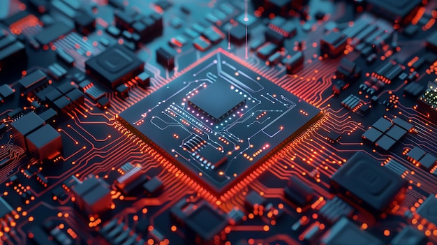 Premium Photo | Digital data moving on a circuit board with a CPU loop background Computer ...