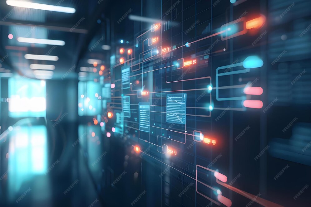 Premium Photo | A digital flowchart on a virtual screen showing a ...