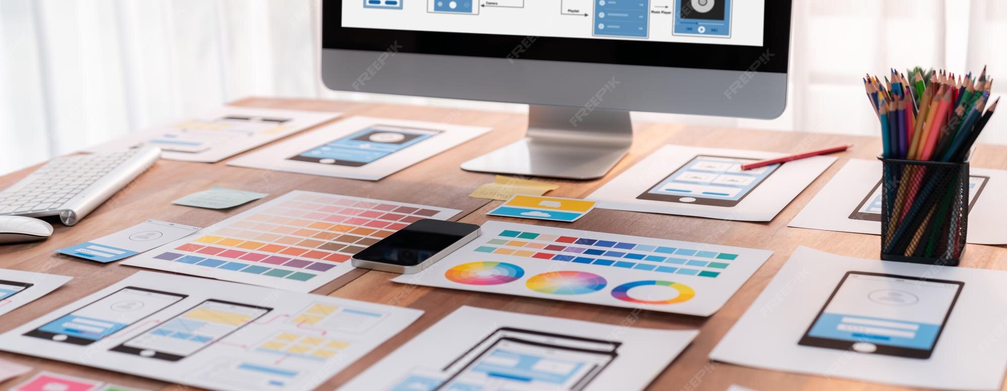 Premium Photo | Digital and paper wireframe designs for web or mobile ...