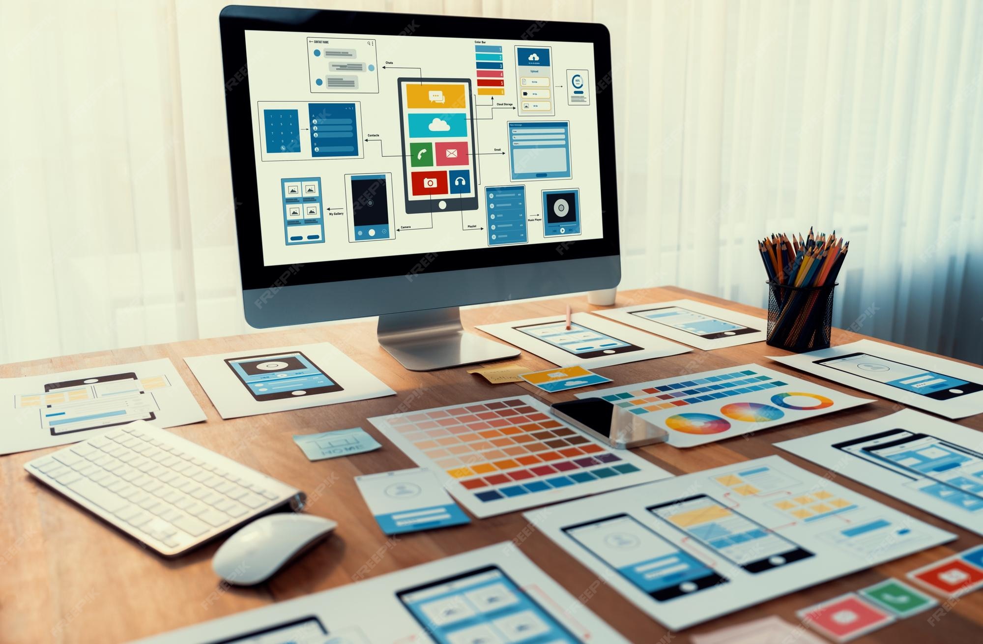 Premium Photo | Digital and paper wireframe designs for web or mobile ...