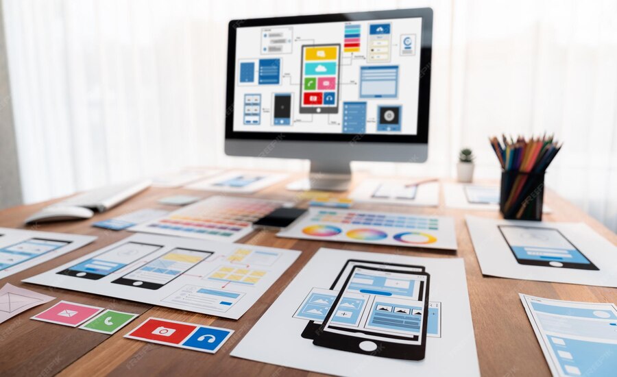 Premium Photo | Digital and paper wireframe designs for web or mobile ...