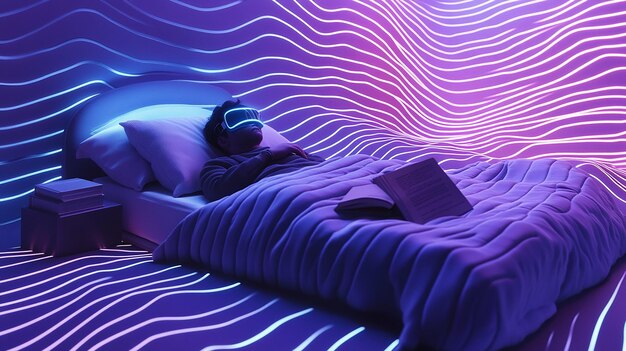 A digital rendering of an immersive virtual bed with waves and lines ... A digital rendering of an immersive virtual bed with waves and lines ...
