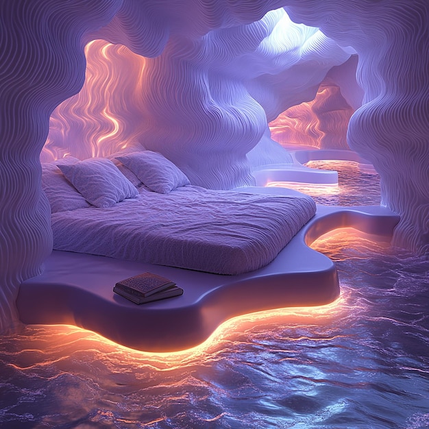 A digital rendering of an immersive virtual bed with waves and lines ... A digital rendering of an immersive virtual bed with waves and lines ...