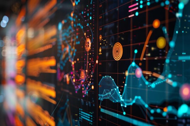 A digital screen displaying colorful graphs and charts illustrating complex data Visualizing ...
