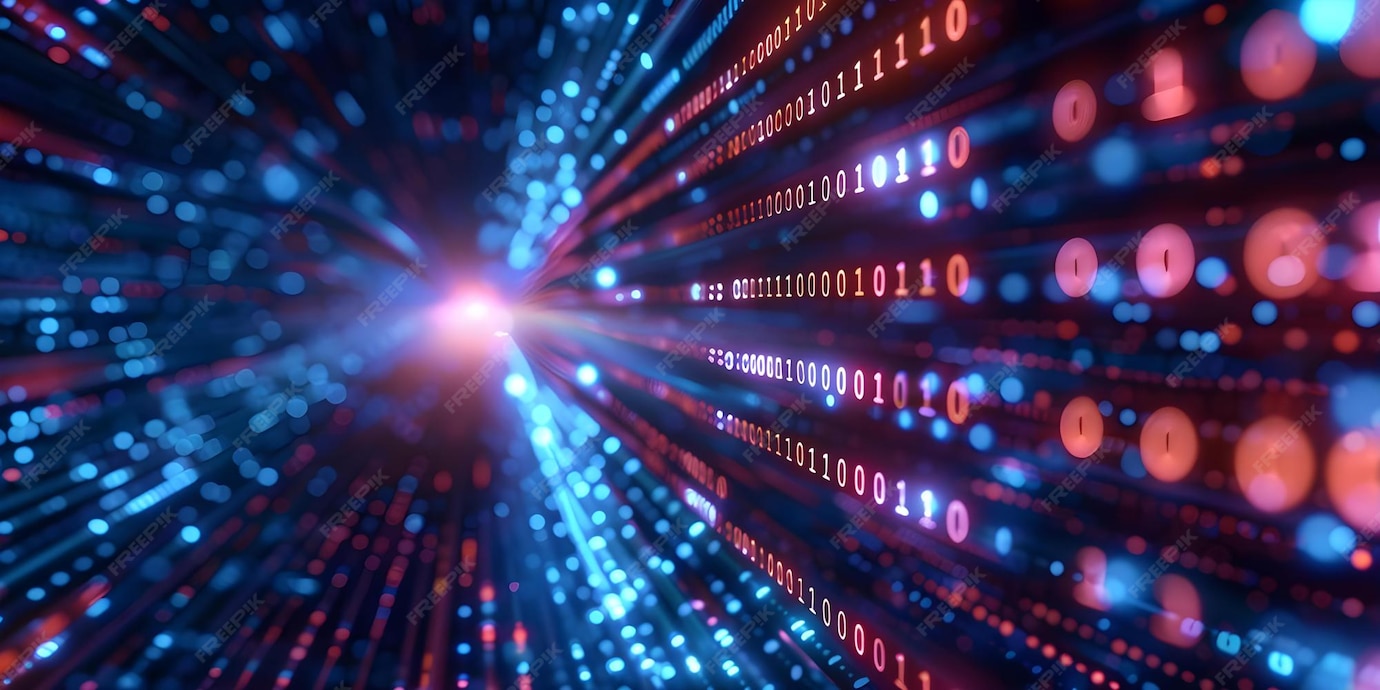 Digital screen showing binary code essential in computer technology ...