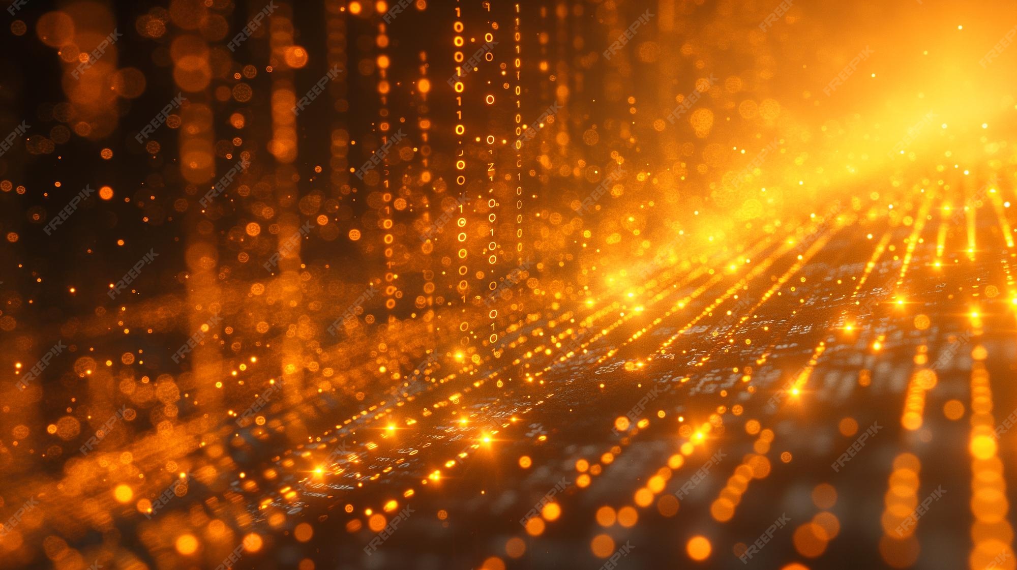 Digital technology data abstract matrix with binary code and glowing particles in network ...