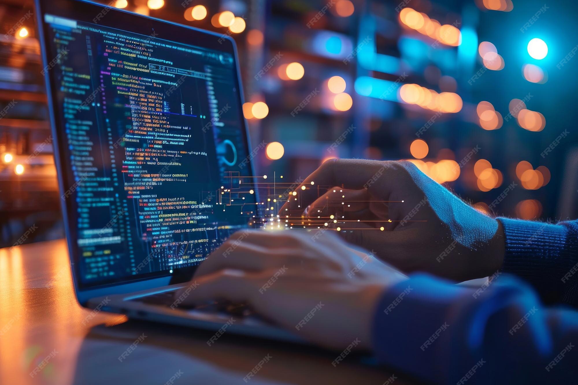 Digital technology and software development concept with coding programming and IoT | Premium AI ...