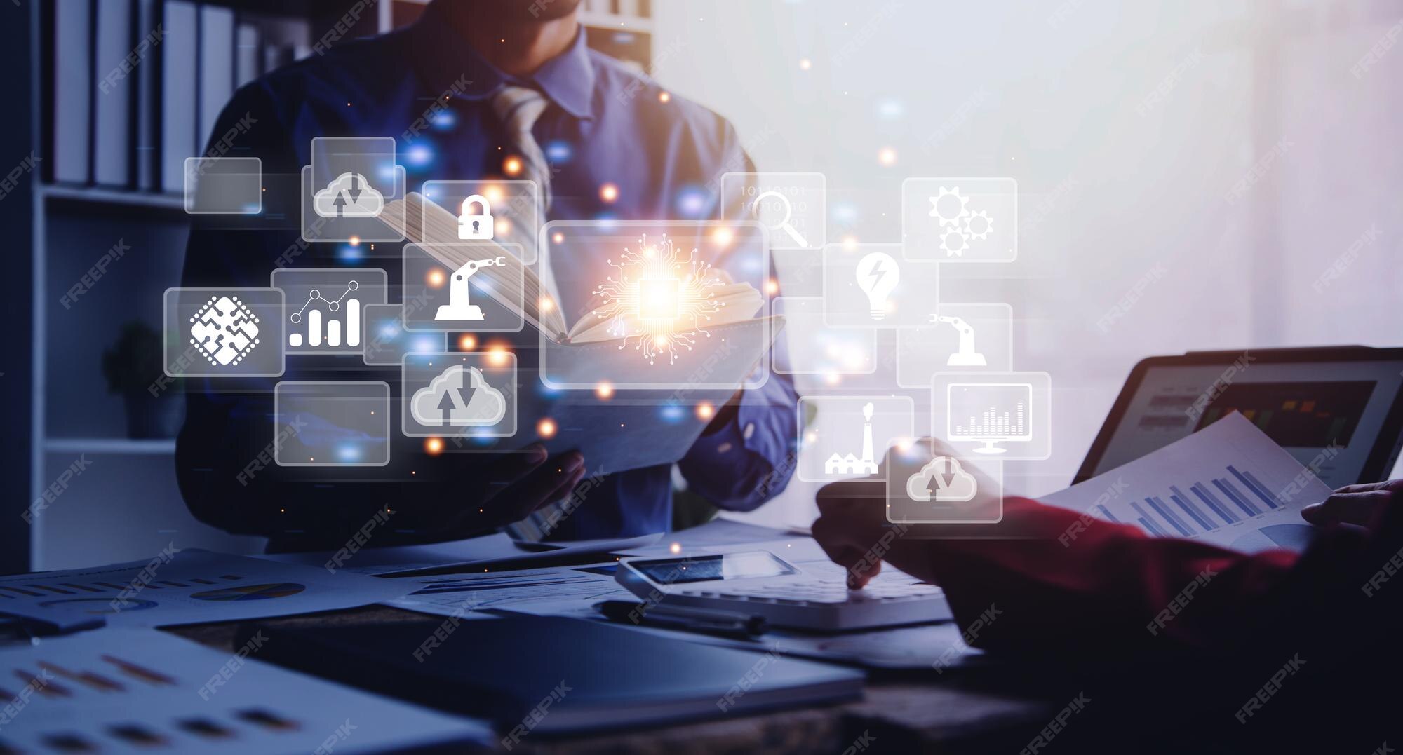 디지털 전환 기술 전략 비즈니스 프로세스 및 데이터의 디지털화 및 디지털화 운영 최적화 및 자동화 고객 서비스 관리 인터넷 및 클라우드 컴퓨팅 프리미엄 사진