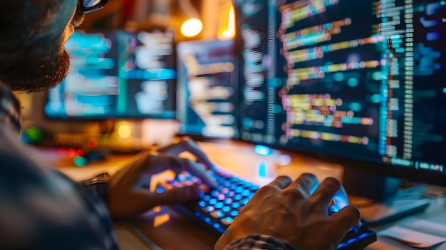 Diligent Programmer Coding on Mechanical Keyboard with Streams of Data ...