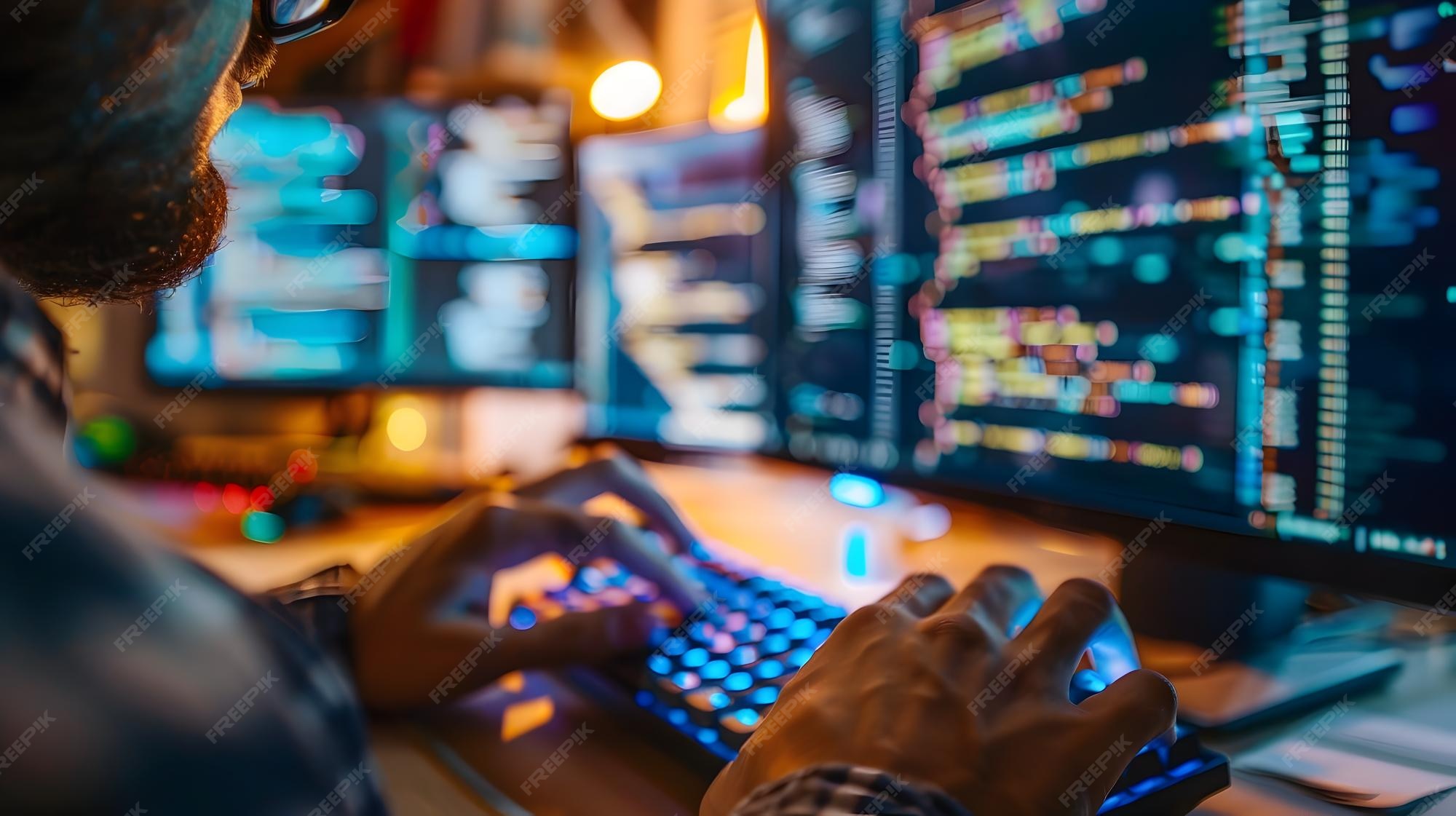 Diligent Programmer Coding on Mechanical Keyboard with Streams of Data ...