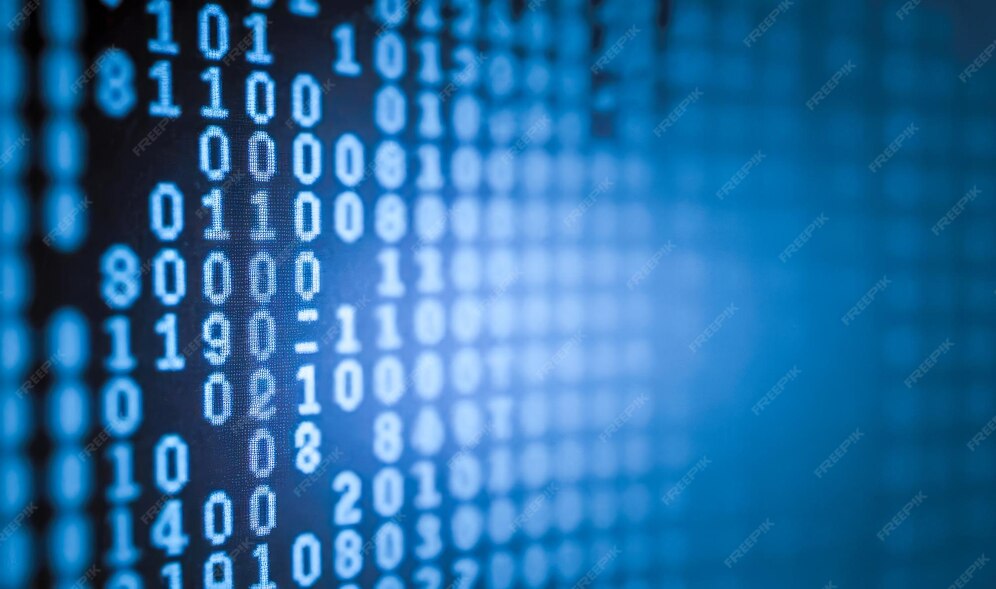 Display of binary numbers on monitor visualizing complex computations or algorithms in action ...