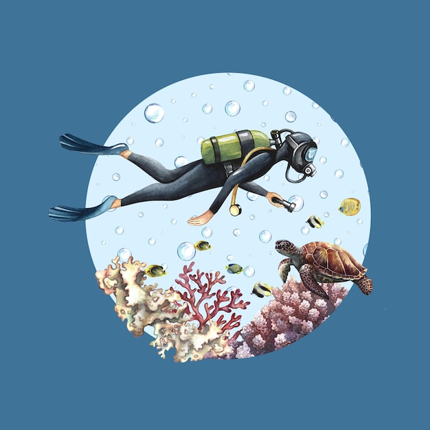 Premium Photo | The diver swims underwater at the bottom of the sea ... Premium Photo | The diver swims underwater at the bottom of the sea ...