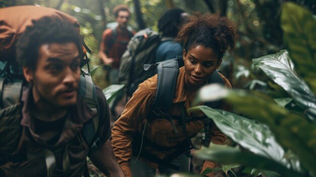 Premium Photo | A diverse group of people navigating through a dense ... Premium Photo | A diverse group of people navigating through a dense ...