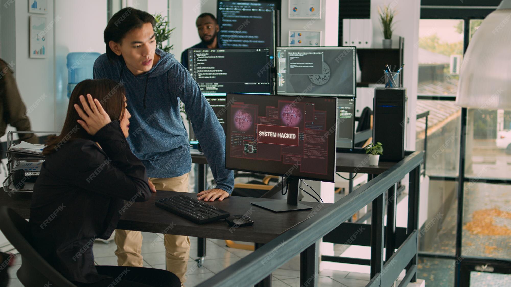 Premium Photo | Diverse team of artificial intelligence cloud programers being hacked on ...